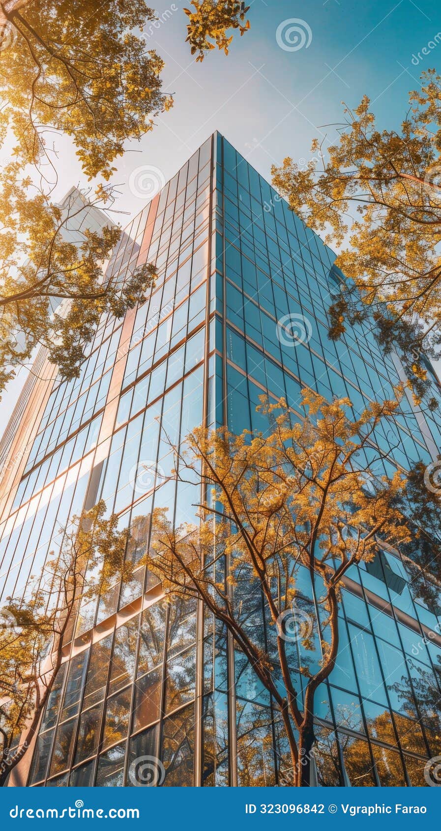 Modern Glass Building Under Clear Sky, Upward View. Urban Architecture ...