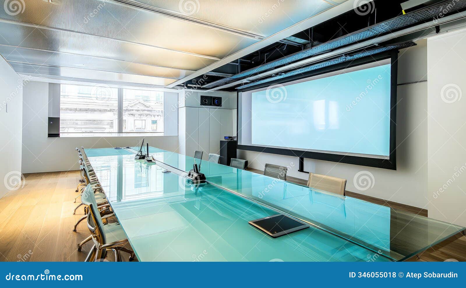 Modern Glass Conference Table in a Bright Meeting Room with a Large ...