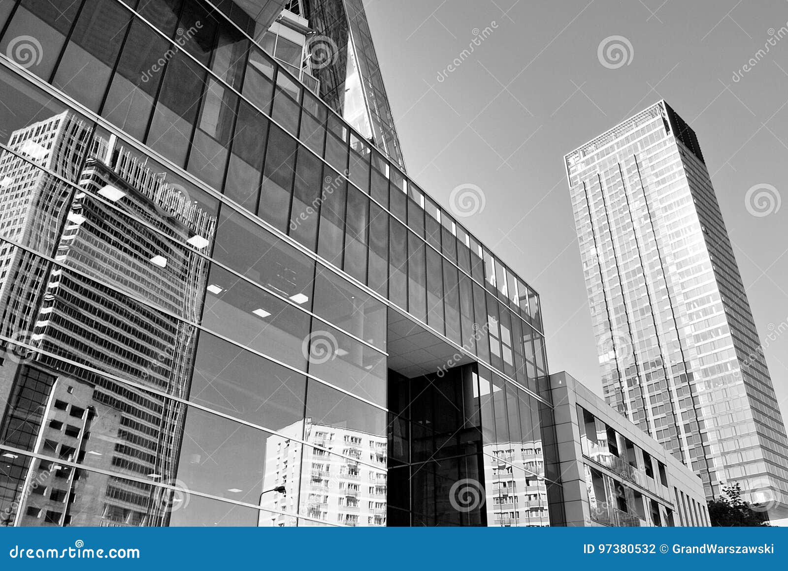 Modern Glass Facade. Black and White. Stock Photo - Image of center ...