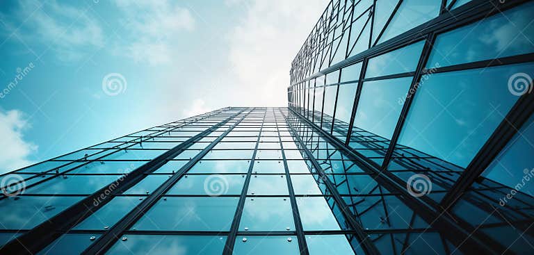 Modern Glass Facade of Skyscraper Reflecting Light Blue Sky with Clouds ...