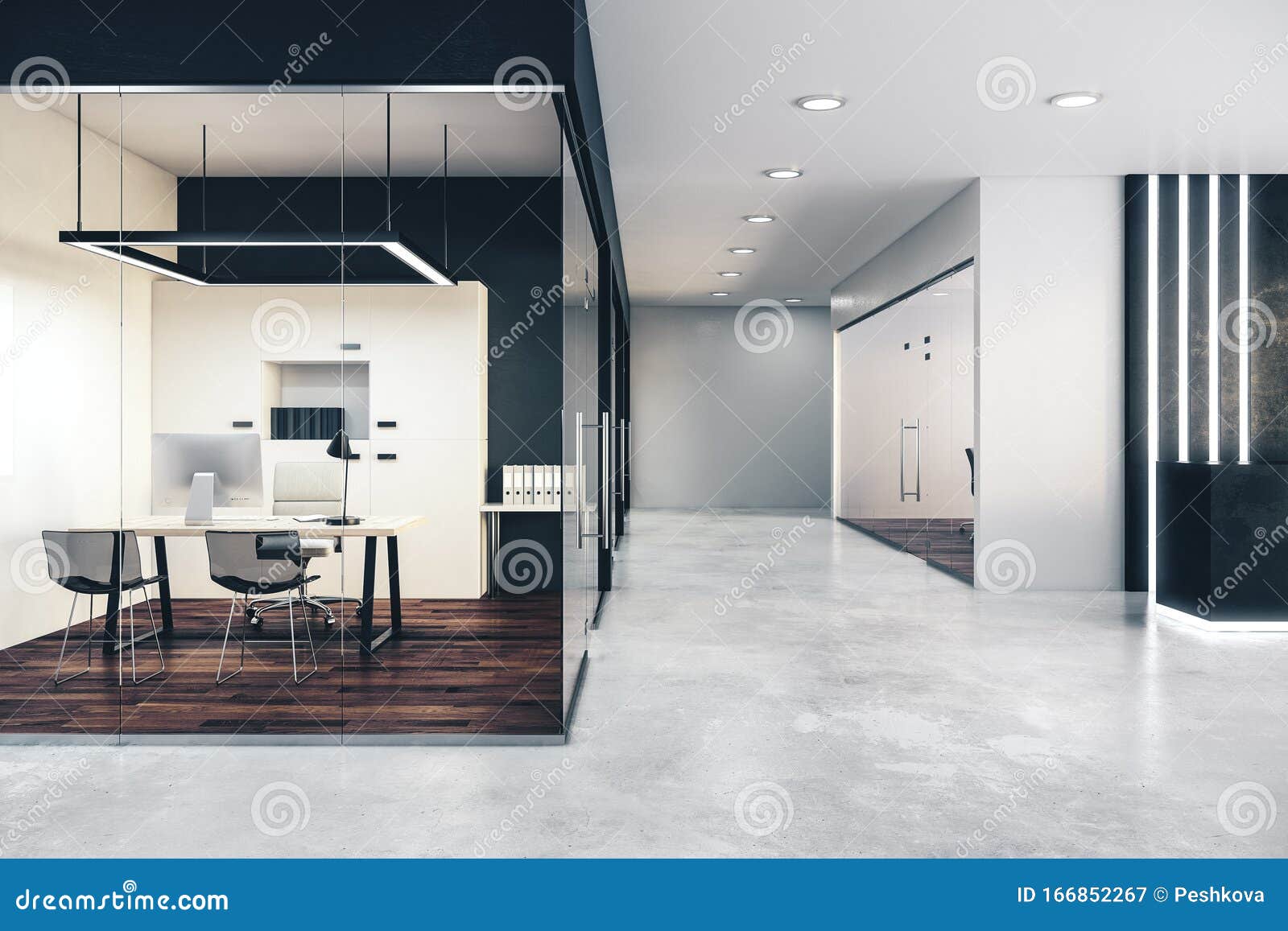 Modern Glass Office Interior Stock Illustration - Illustration of ...