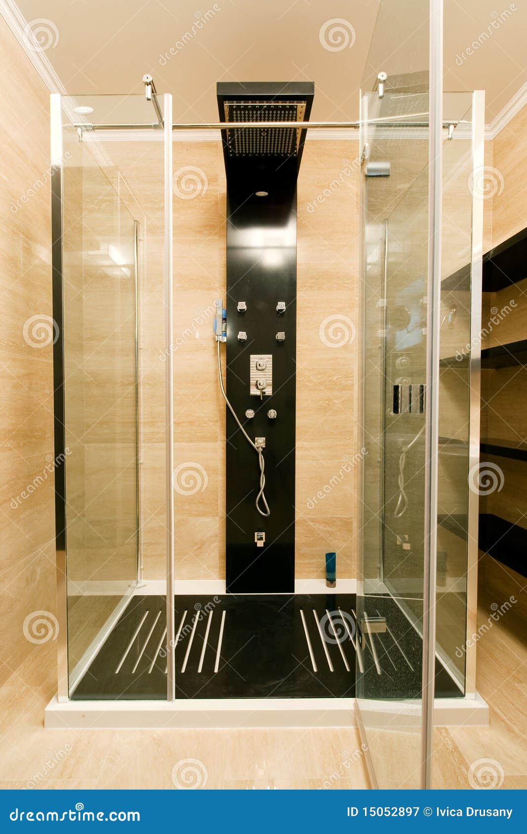 Modern glass shower cabine stock image. Image of floor - 15052897