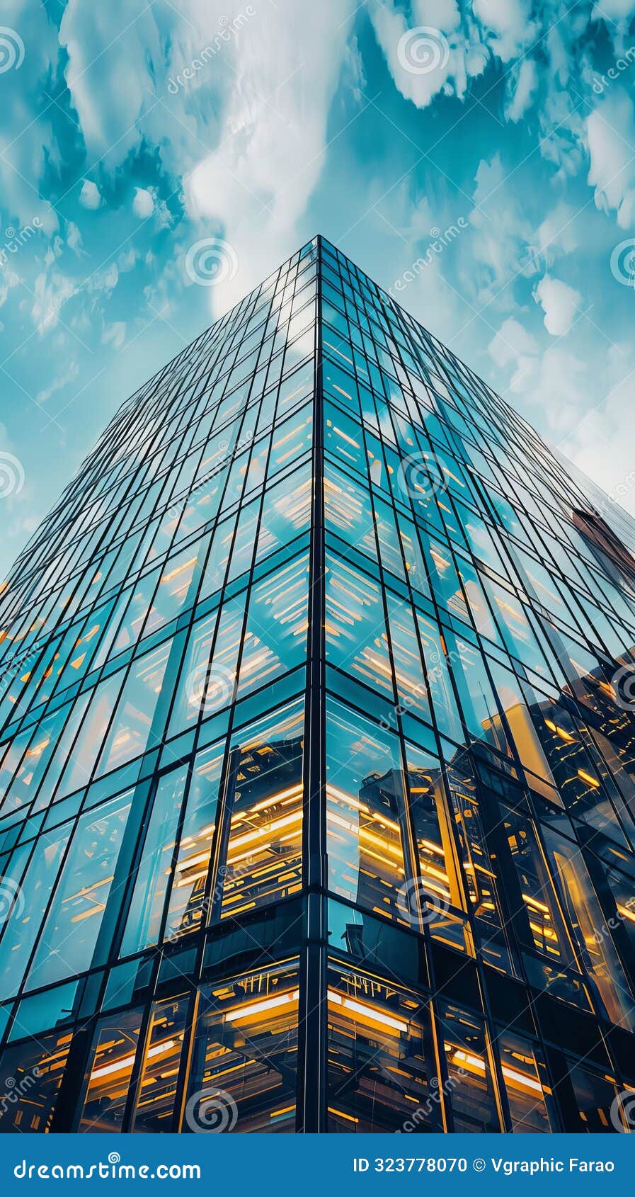 Modern Glass Skyscraper with Reflection of Blue Sky and Clouds Stock ...