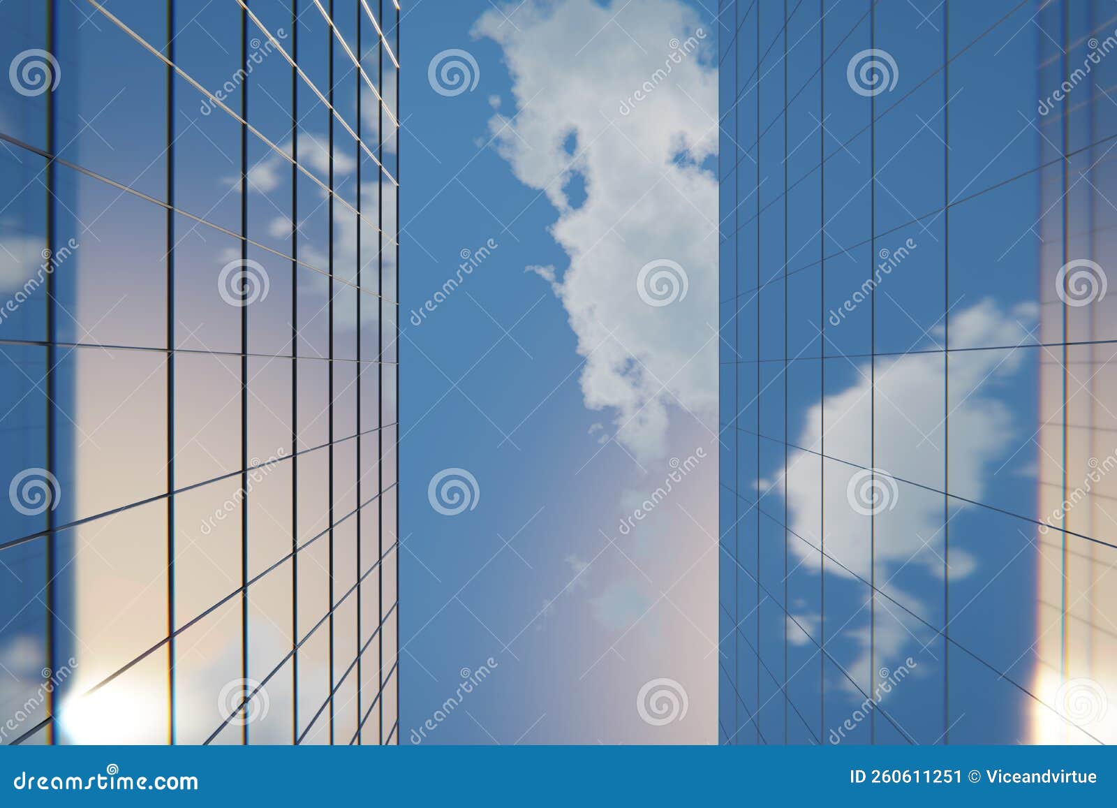 Modern Glass Skyscrapers, View from Below Looking Up on Clear Sky with ...