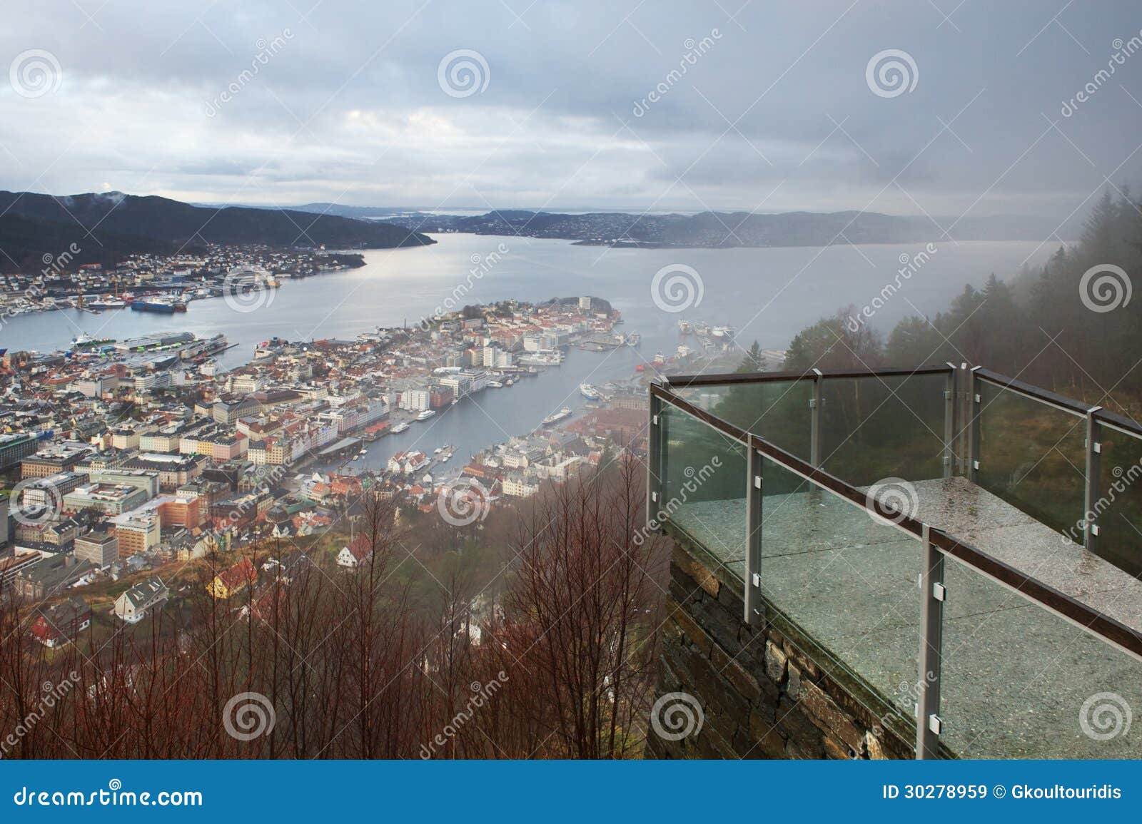 Modern Glass View Point and the City Below, Bergen, Norway Stock Image ...