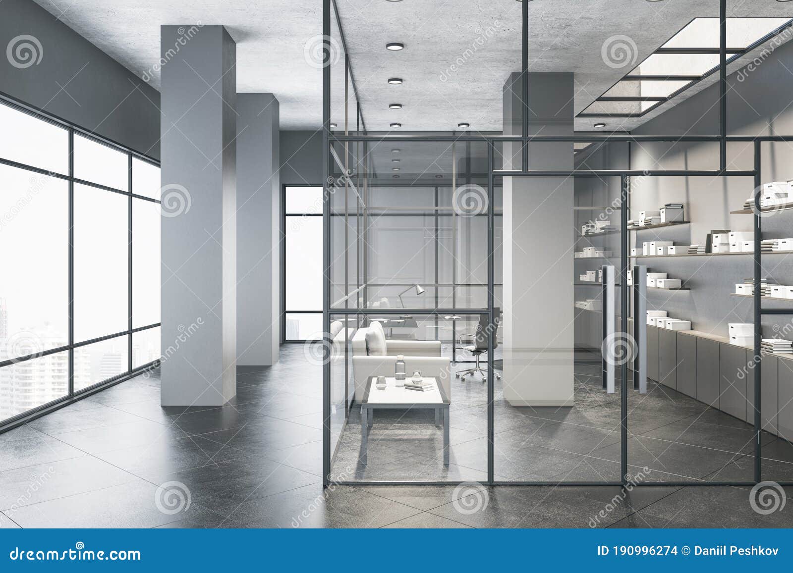 Modern Glass Workplace with Computer Stock Illustration - Illustration ...