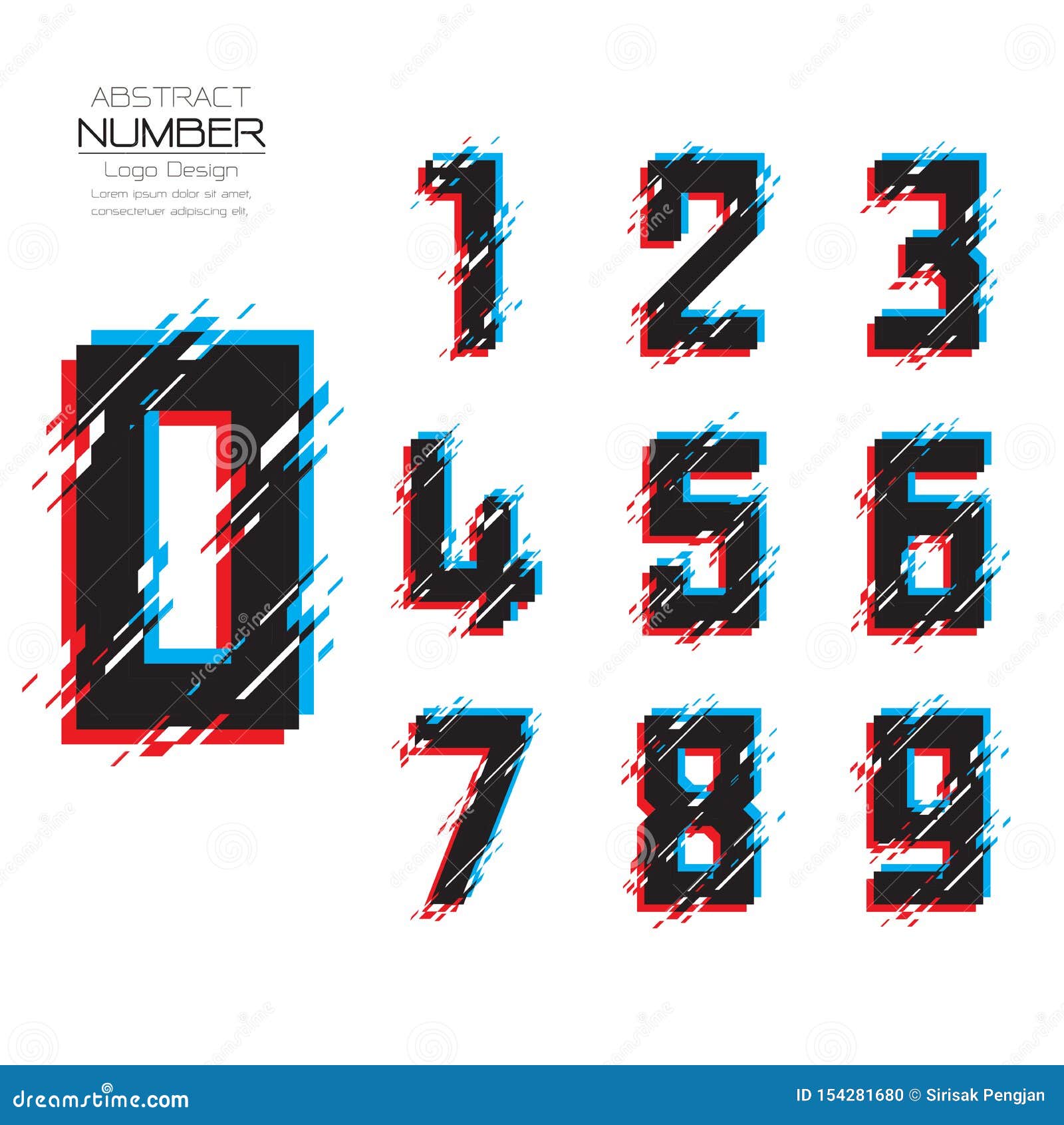Modern Glitch Set of Number Template, Abstract Distortion of Character ...