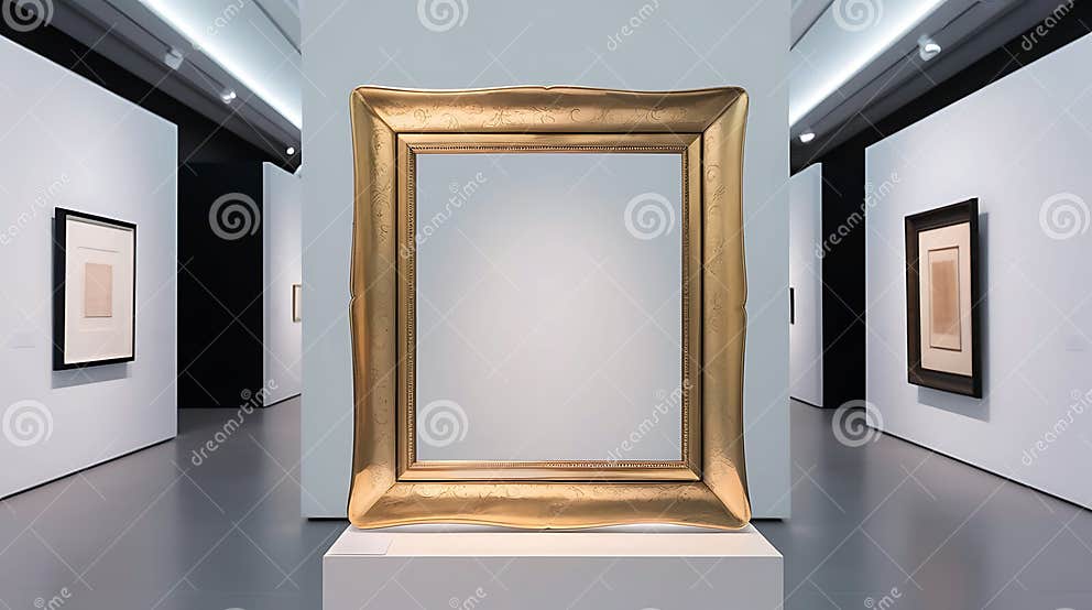 Modern Gold Framed Empty Display on a White Wall Stock Illustration ...