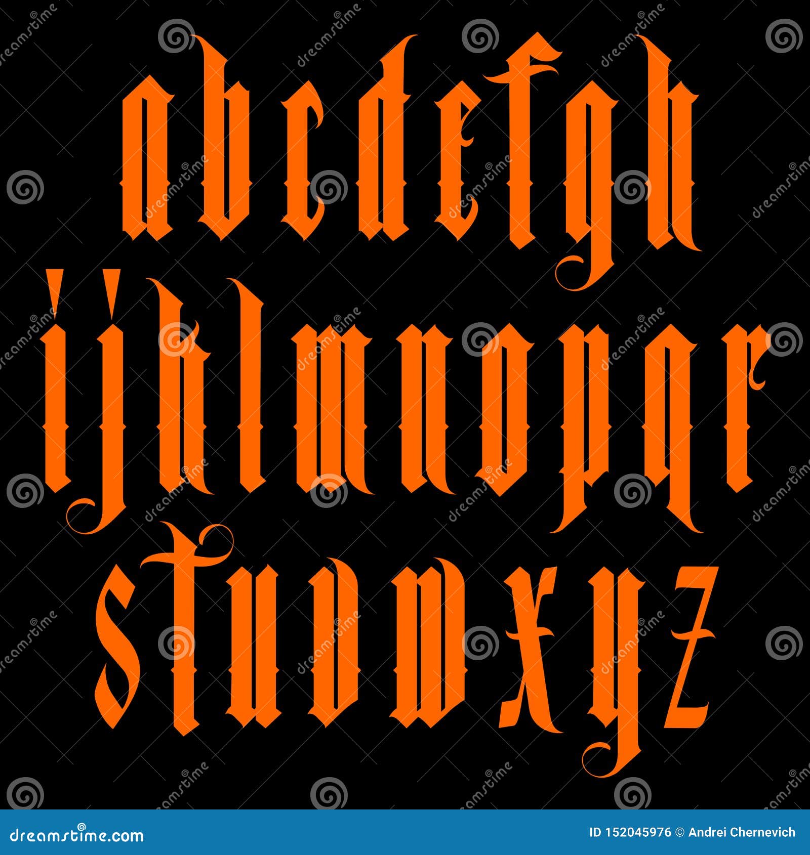 Gothic Alphabet Lowercase Calligraphic Letters. Vector | CartoonDealer ...