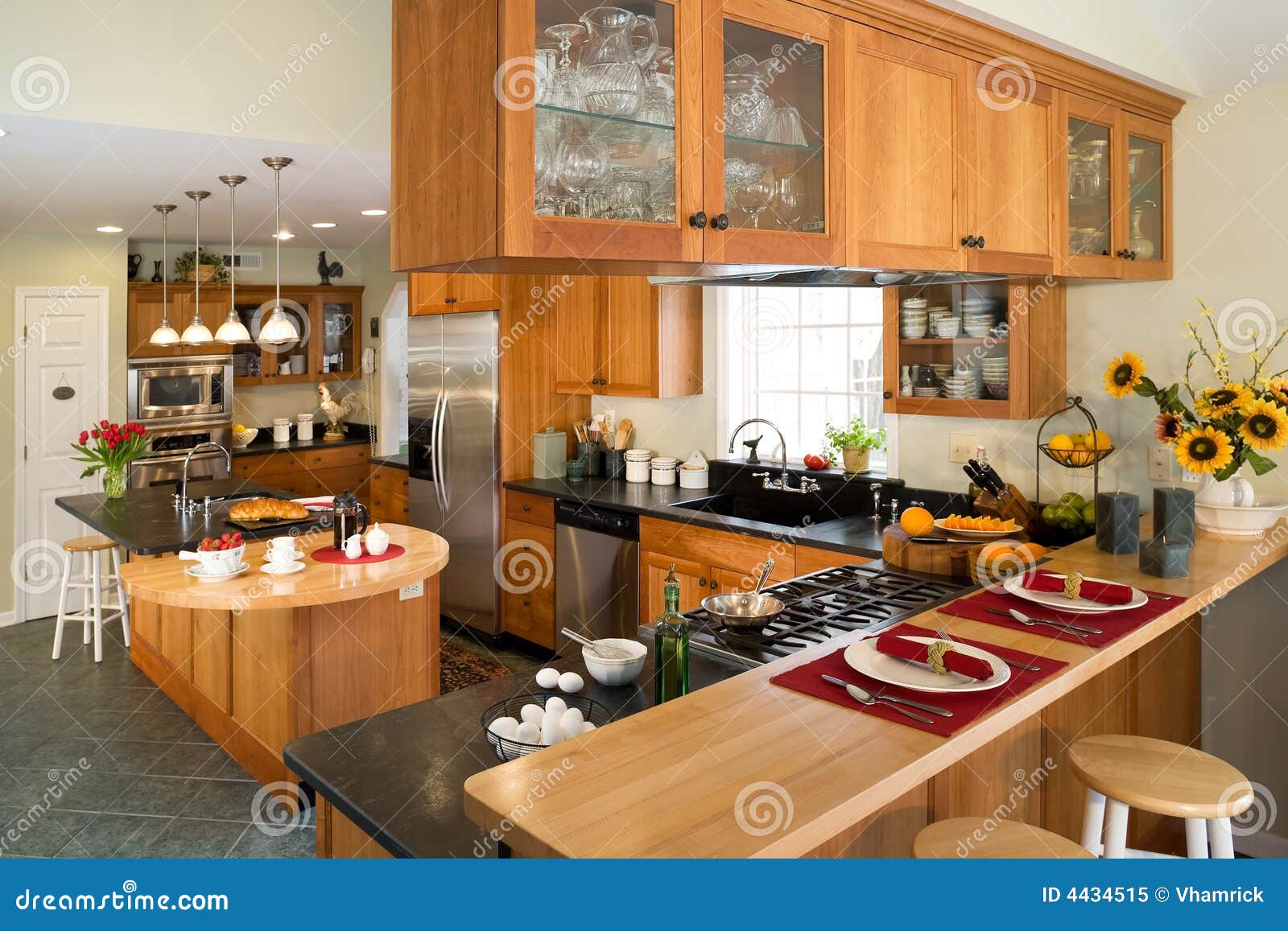 Modern Gourmet Kitchen with Breakfast. Stock Image - Image of kitchen ...