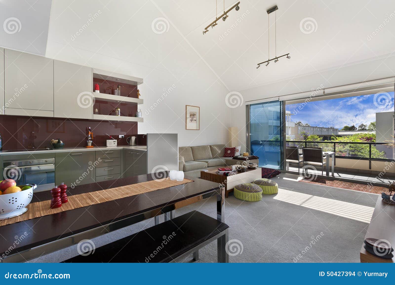 Modern Gourmet Kitchen Interior Stock Photo - Image of gray, interior ...