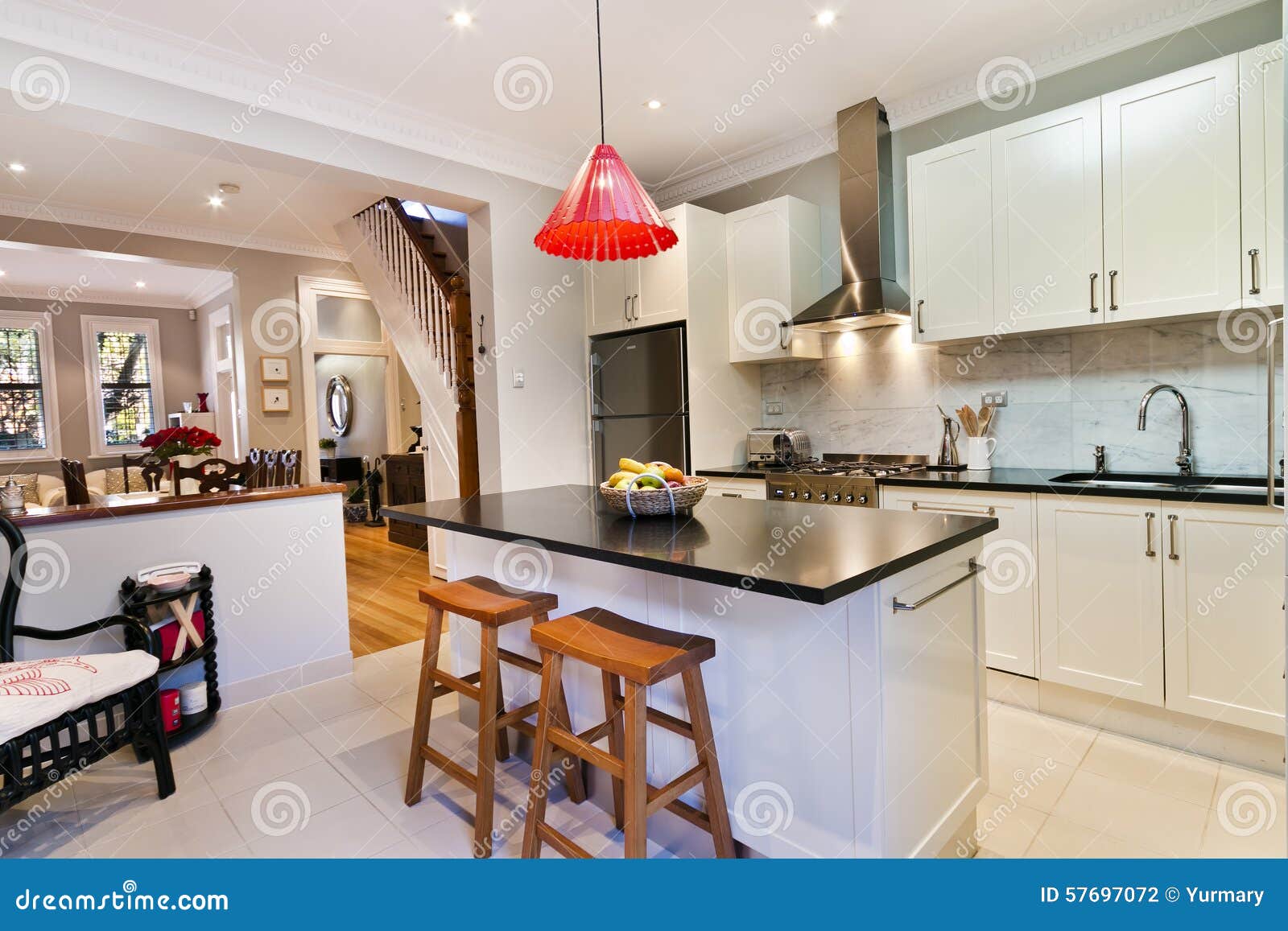 Modern Gourmet Kitchen Interior Stock Photo - Image of hood, showcase ...