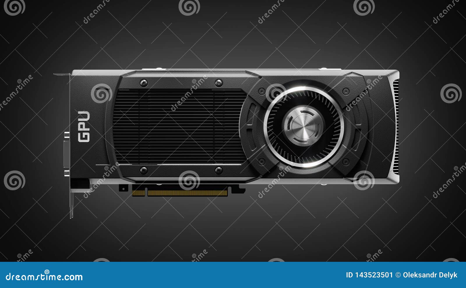 Modern GPU Gaming Graphic Card on Dark Background 3d Stock Illustration ...