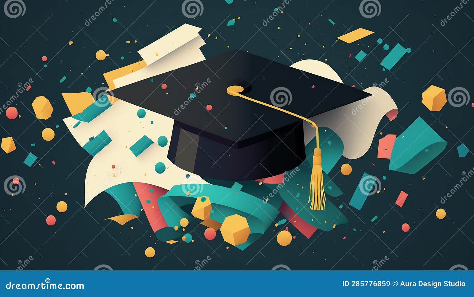 Modern Graduation Cap Illustration with Confetti. Generative AI Stock ...
