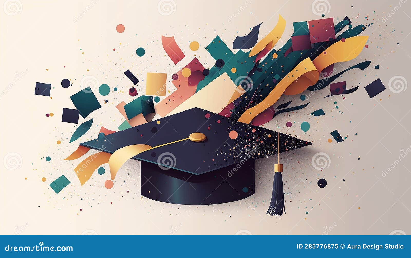 Modern Graduation Cap Illustration with Confetti. Generative AI Stock ...