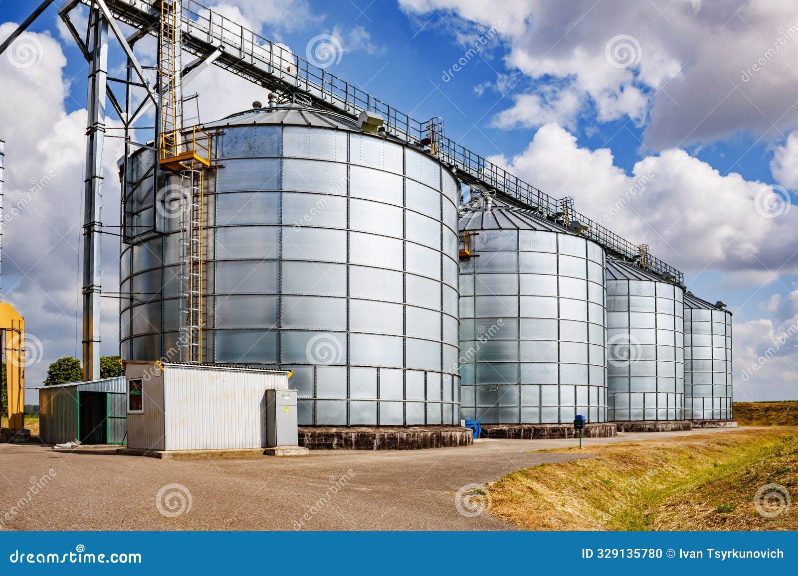 Modern Granary Elevator And Seed Cleaning Line. Silver Silos On Agro ...
