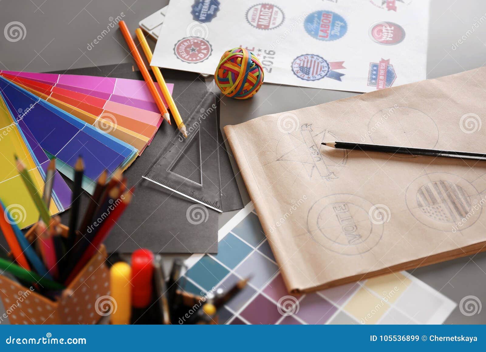 Modern Graphic Designer Workplace Stock Image - Image of palette ...