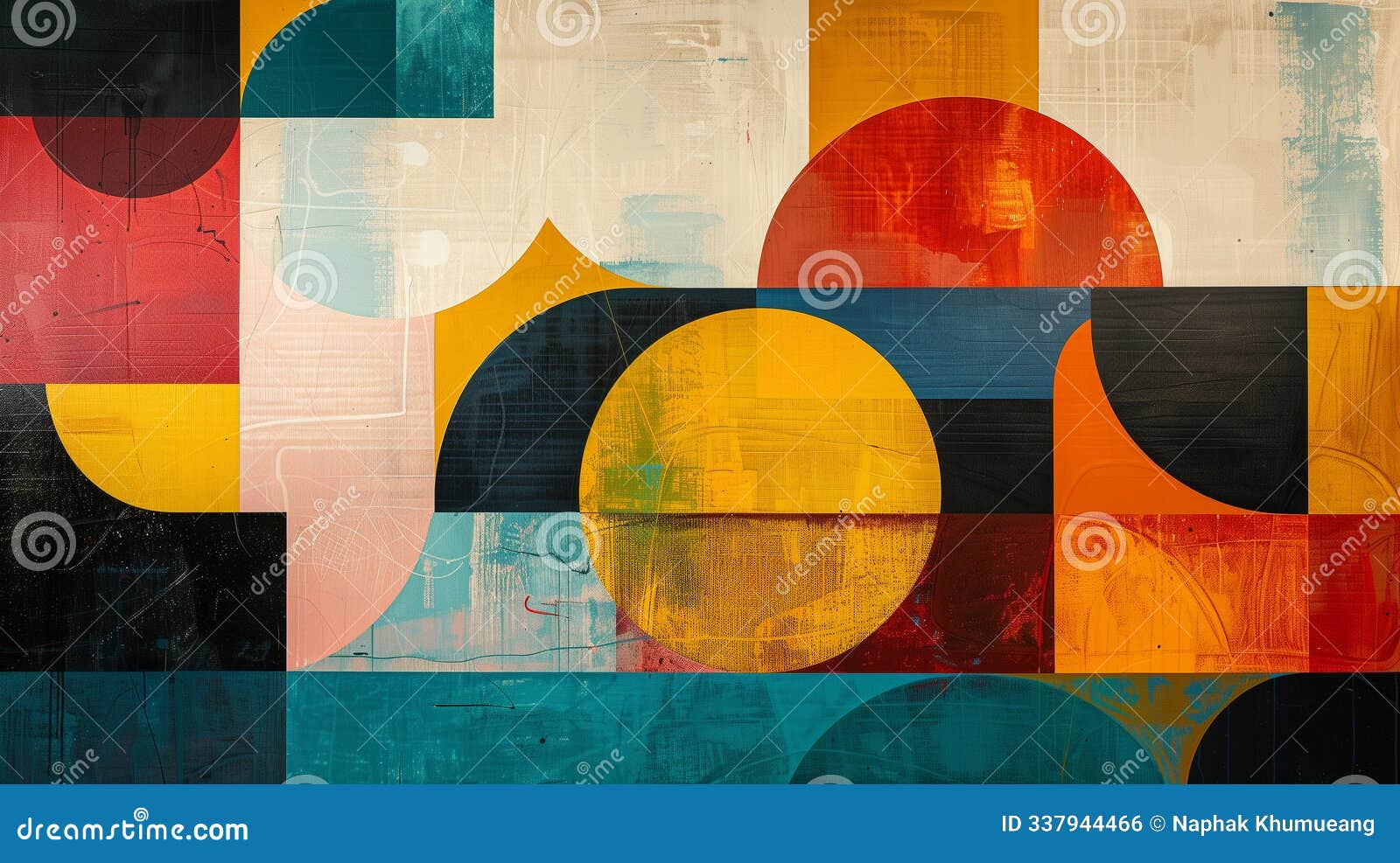 Modern Graphic Print with Circular and Rectangular Shapes, Featuring a ...