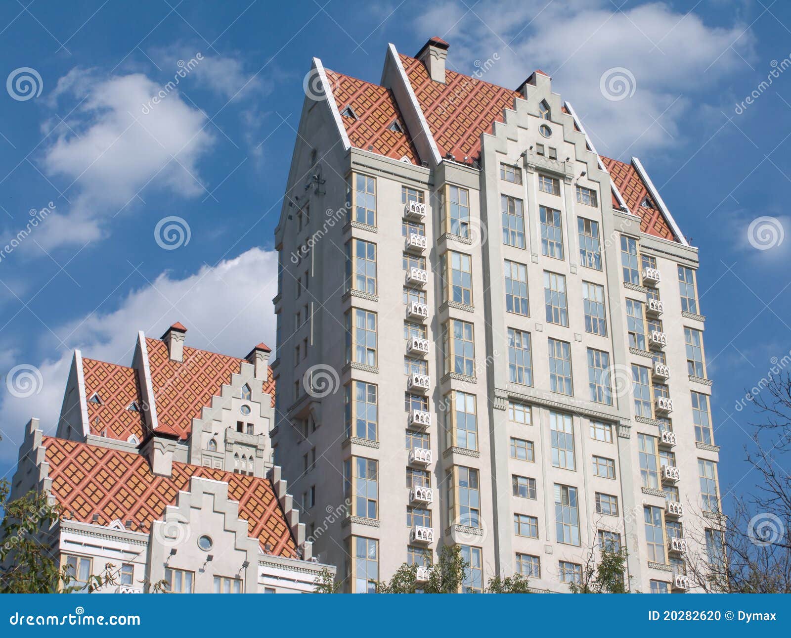 Modern Gray Building with High Orange Roof Stock Photo - Image of ...