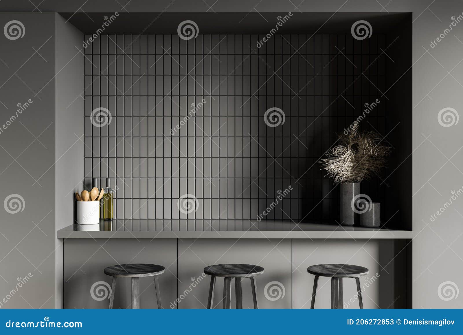Modern Gray Pub with Bar Counter Stock Illustration - Illustration of ...