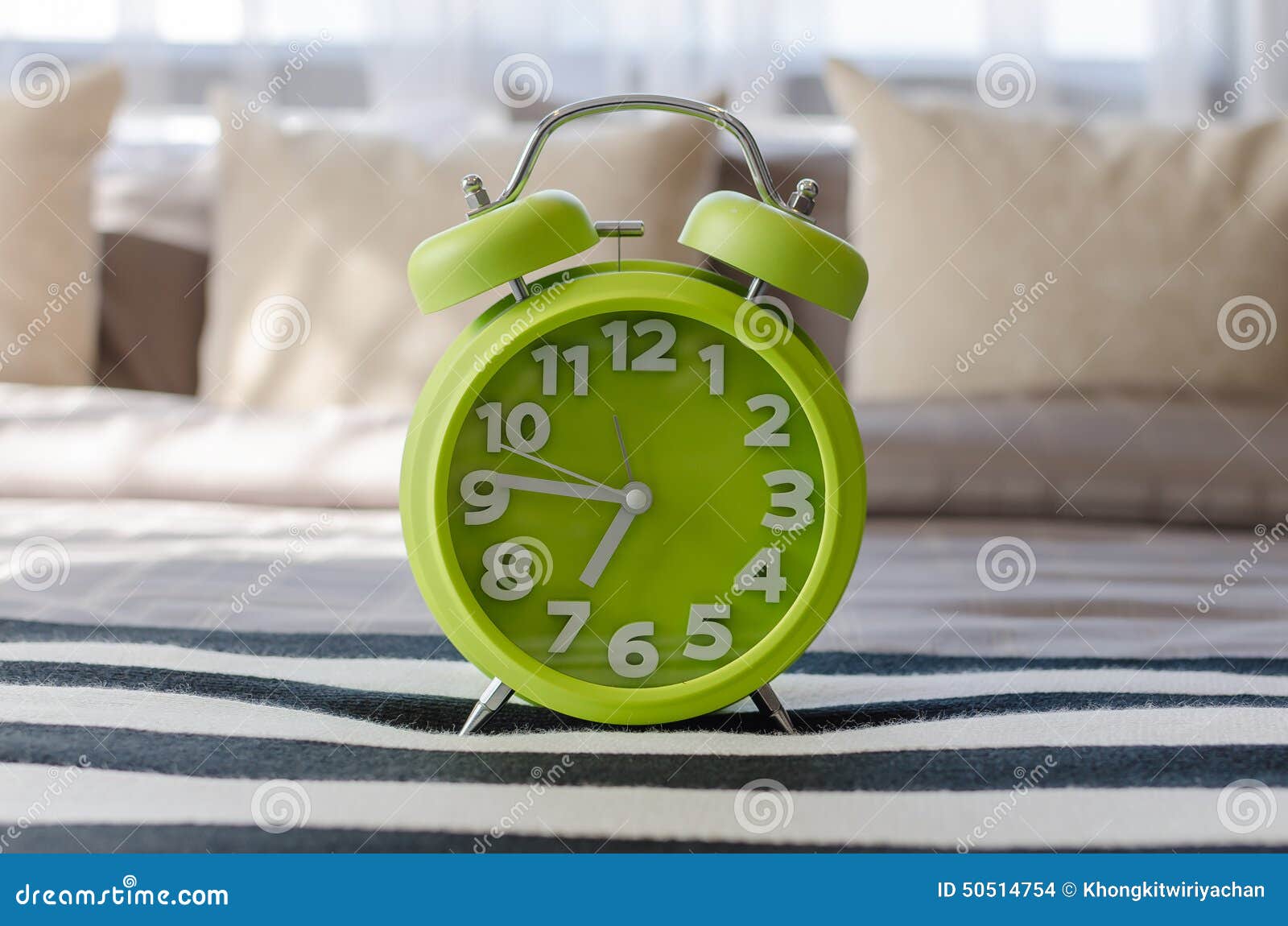 Modern green alarm clock stock photo. Image of object - 50514754