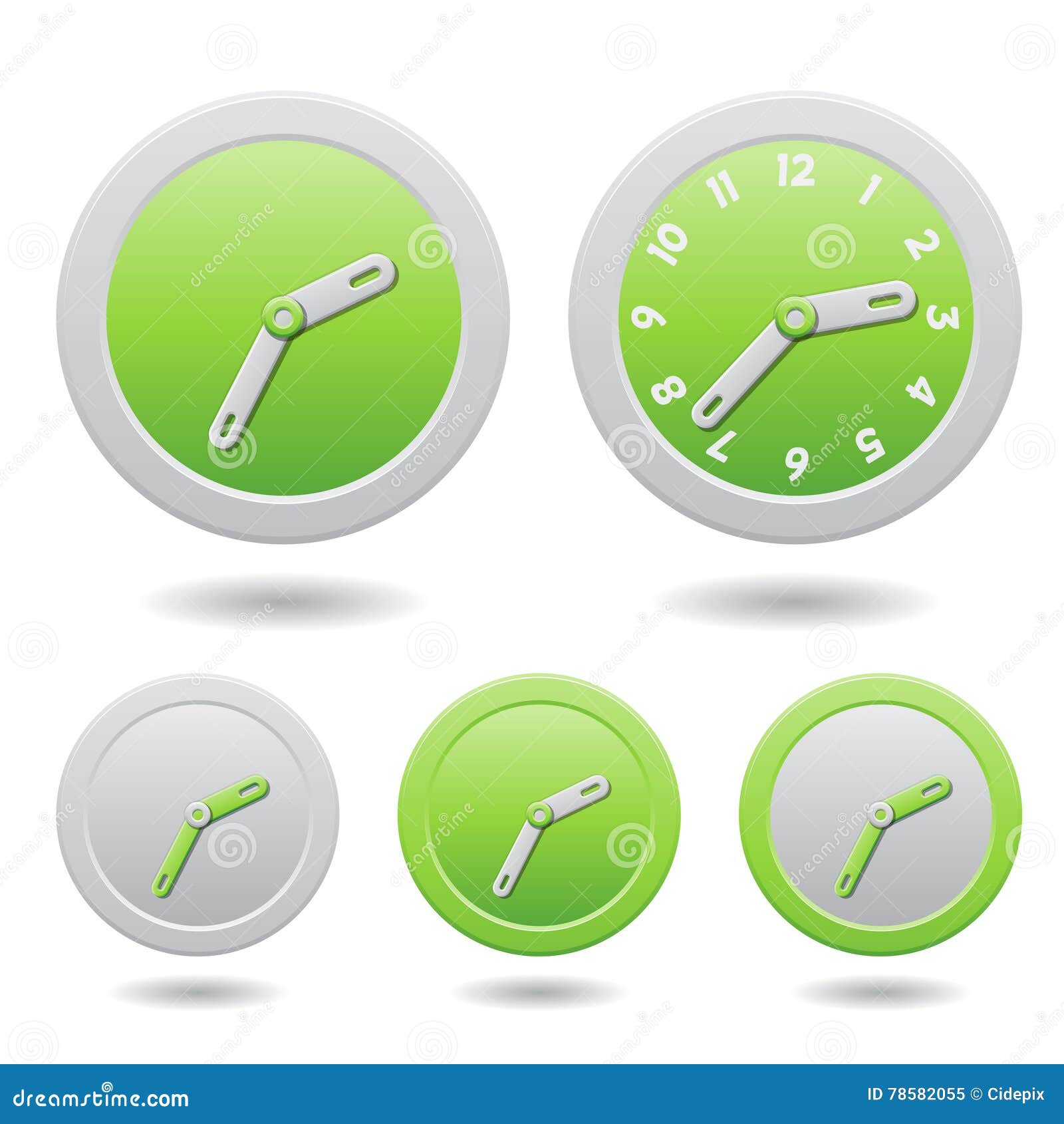 Modern Green Clocks on White Stock Vector - Illustration of gray, icons ...