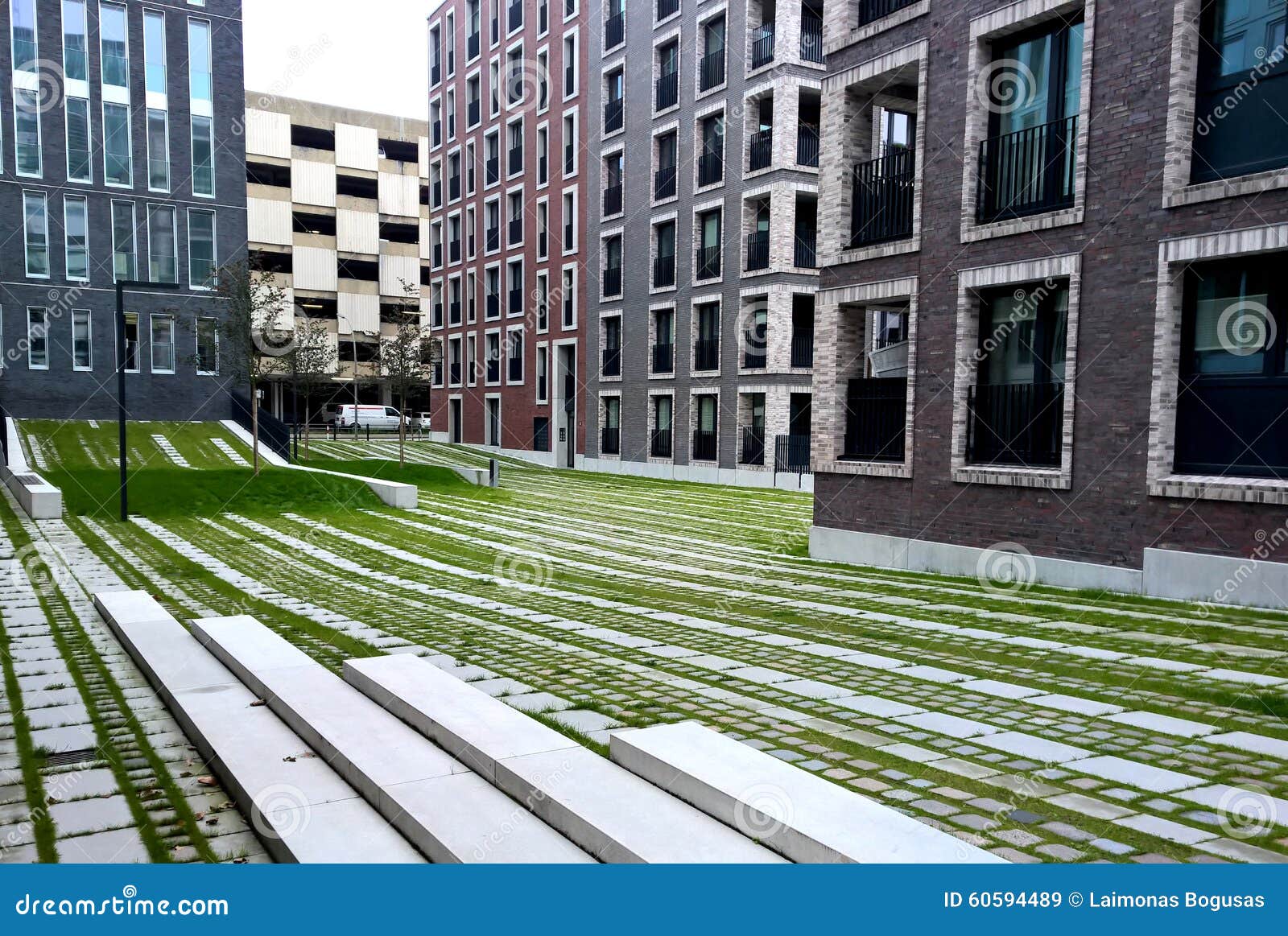 Modern green courtyard stock image. Image of garden, buildings - 60594489