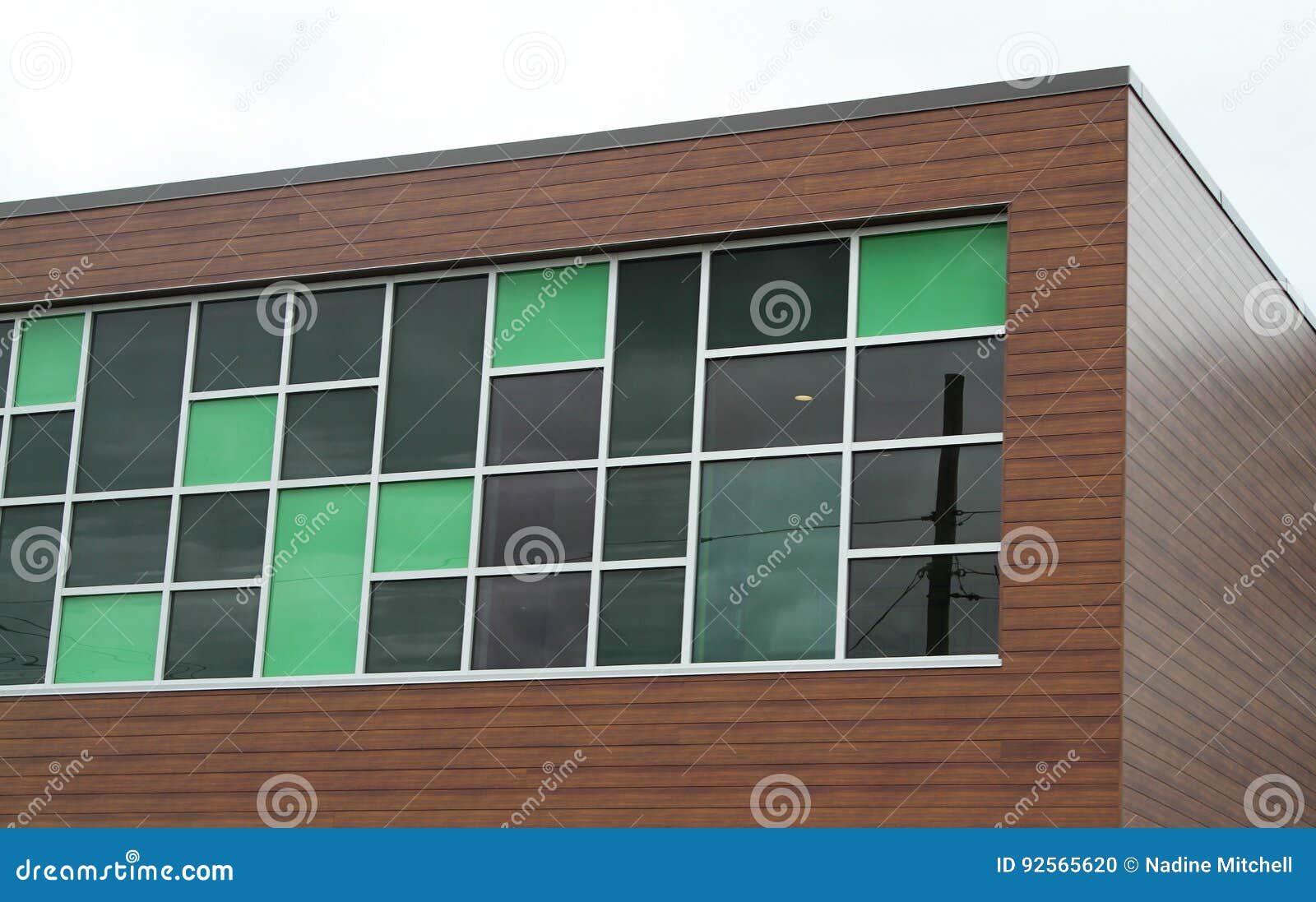 Modern Green and Dark Glass Panels Embedded in a Building Stock Photo ...