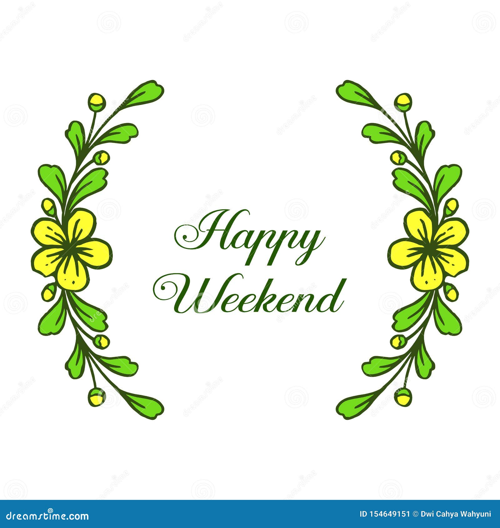 Modern Green Leafy Flower Frame, Template Design of Happy Weekend ...