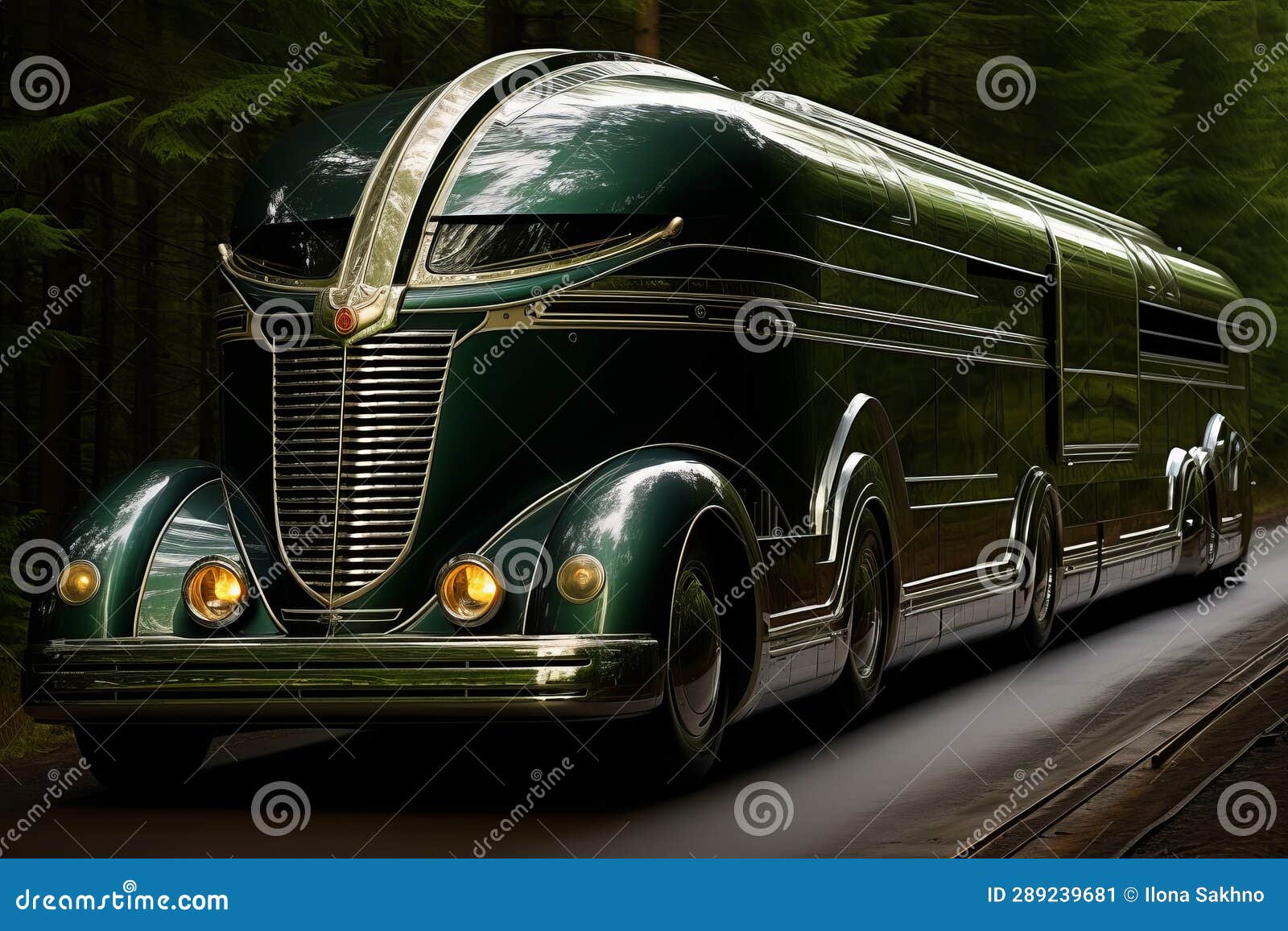 Modern Green Motorhome Rides On The Road Royalty-Free Stock Photo ...