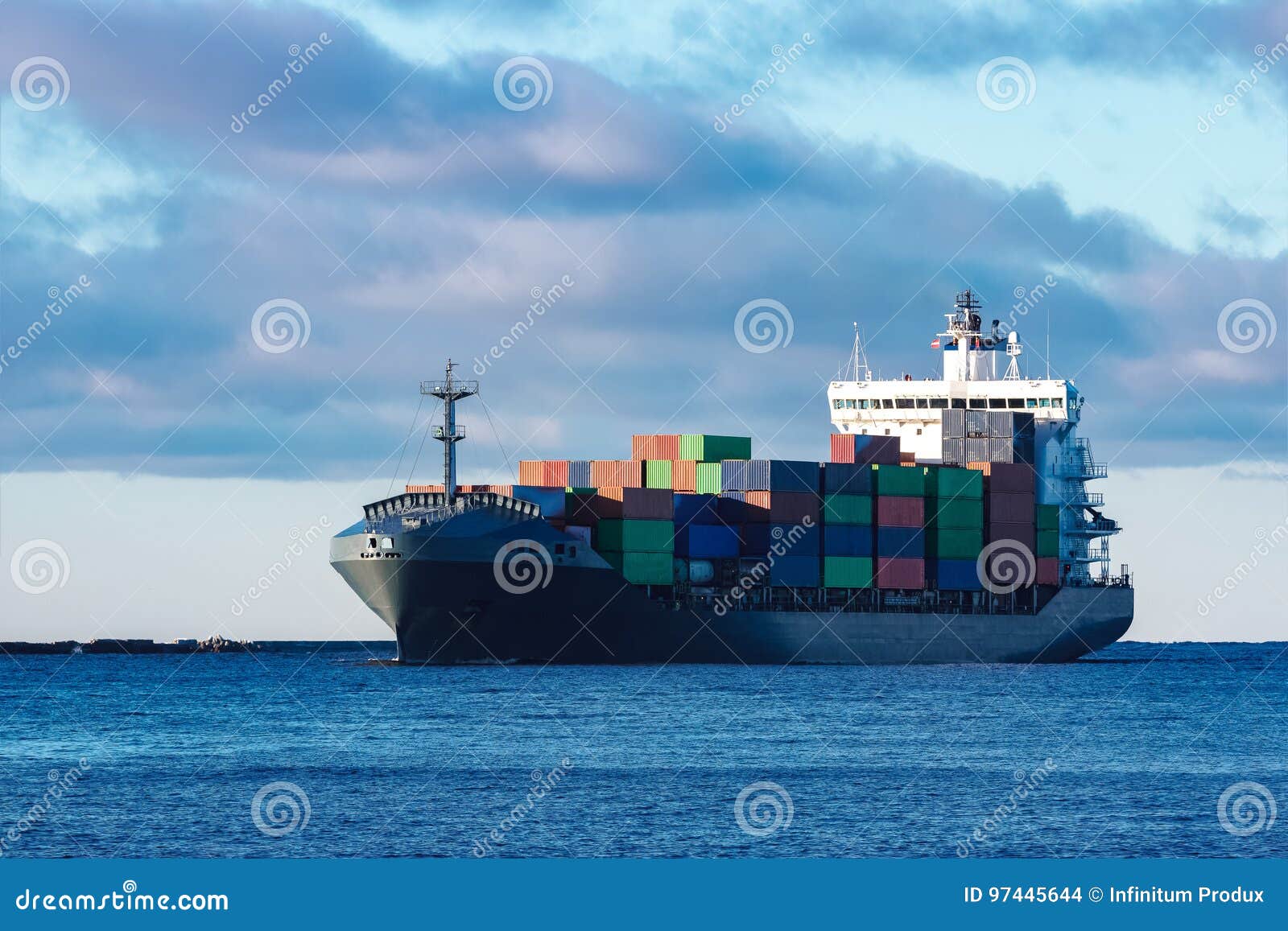 Grey container ship stock photo. Image of carrying, marine - 97445644