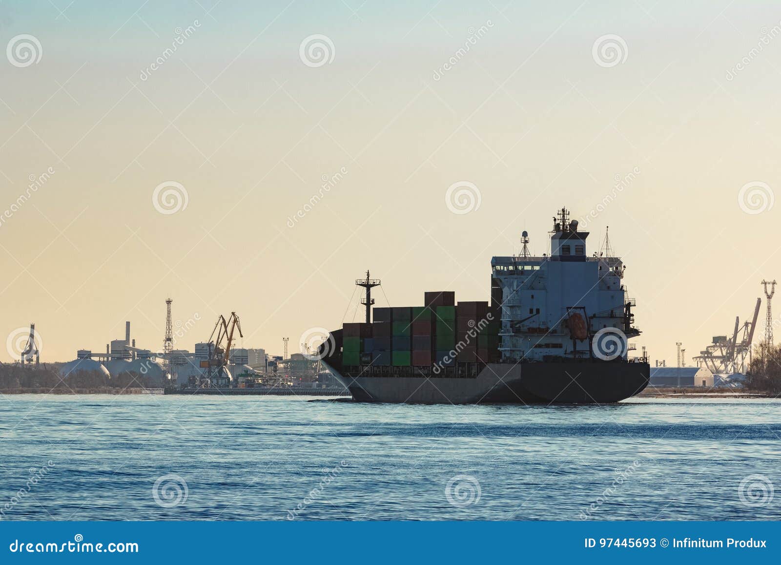 Grey container ship stock image. Image of blue, vessel - 97445693