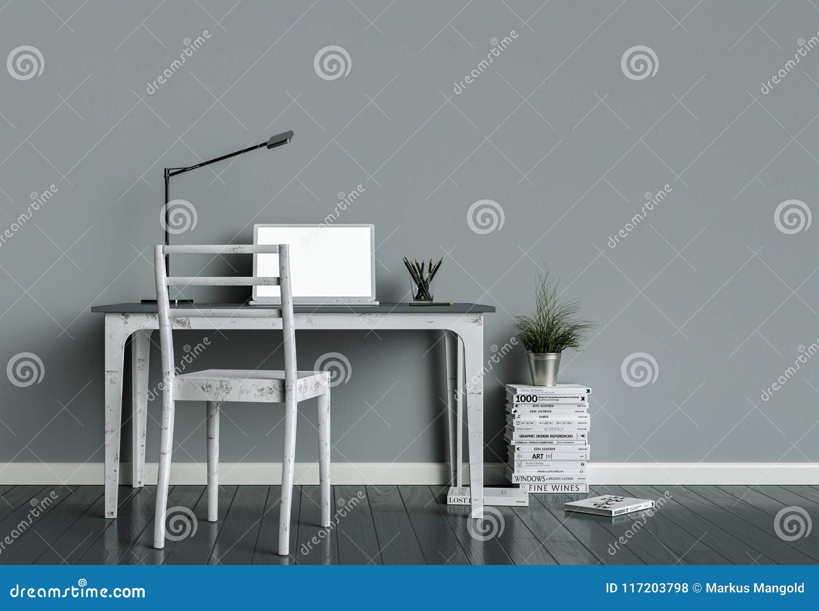 Modern Grey Home Office Interior Design 3d Rendering Editorial Stock ...