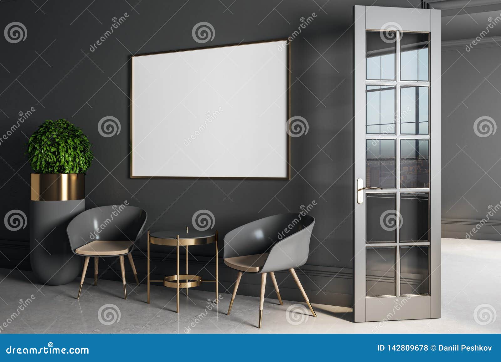 Modern Grey Interior with Billboard Stock Illustration - Illustration ...