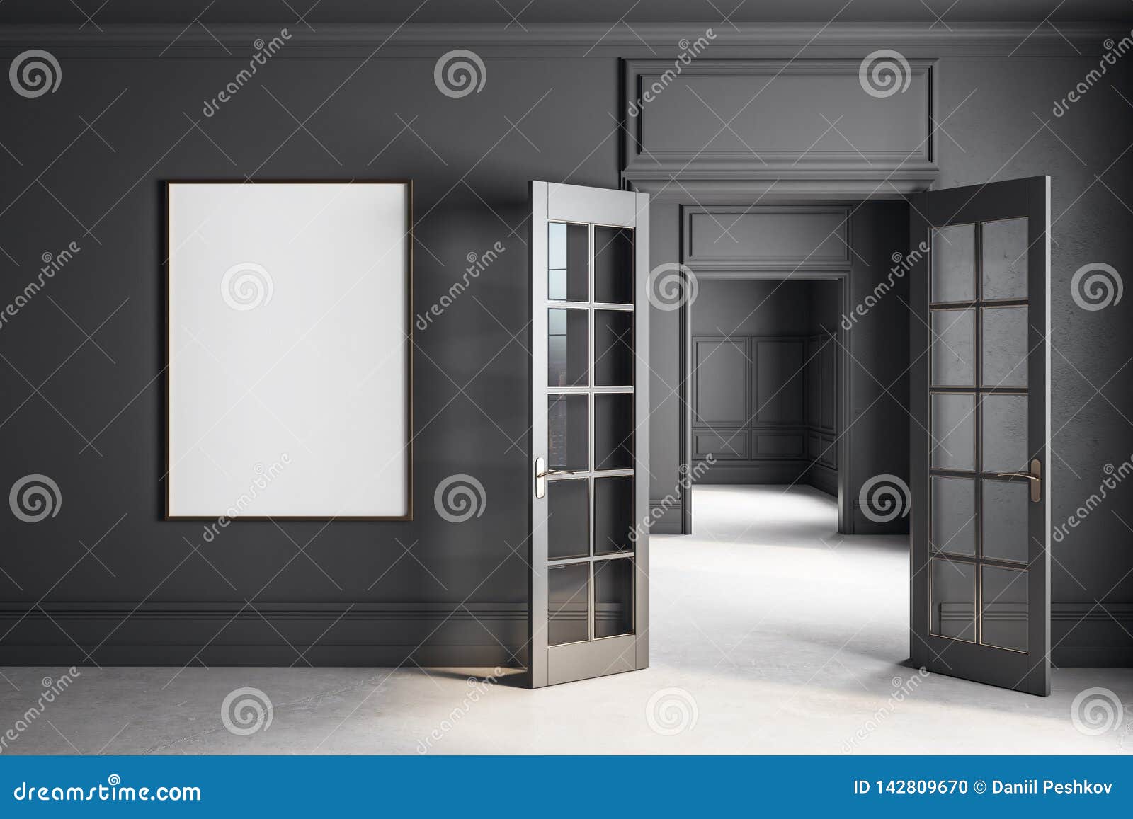 Modern Grey Interior with Poster Stock Illustration - Illustration of ...