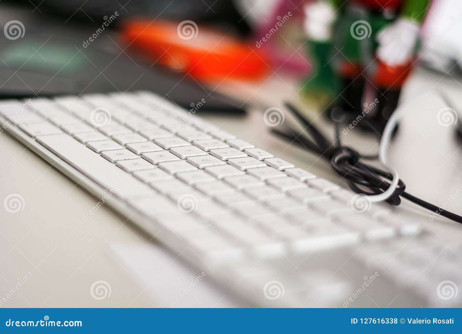 Modern Grey Keyboard with White Keys Stock Photo - Image of business ...