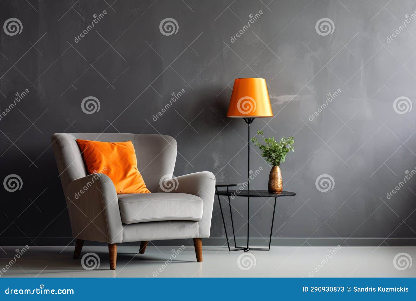 Modern Grey Living Room Interior with Orange Accents. Generative AI ...