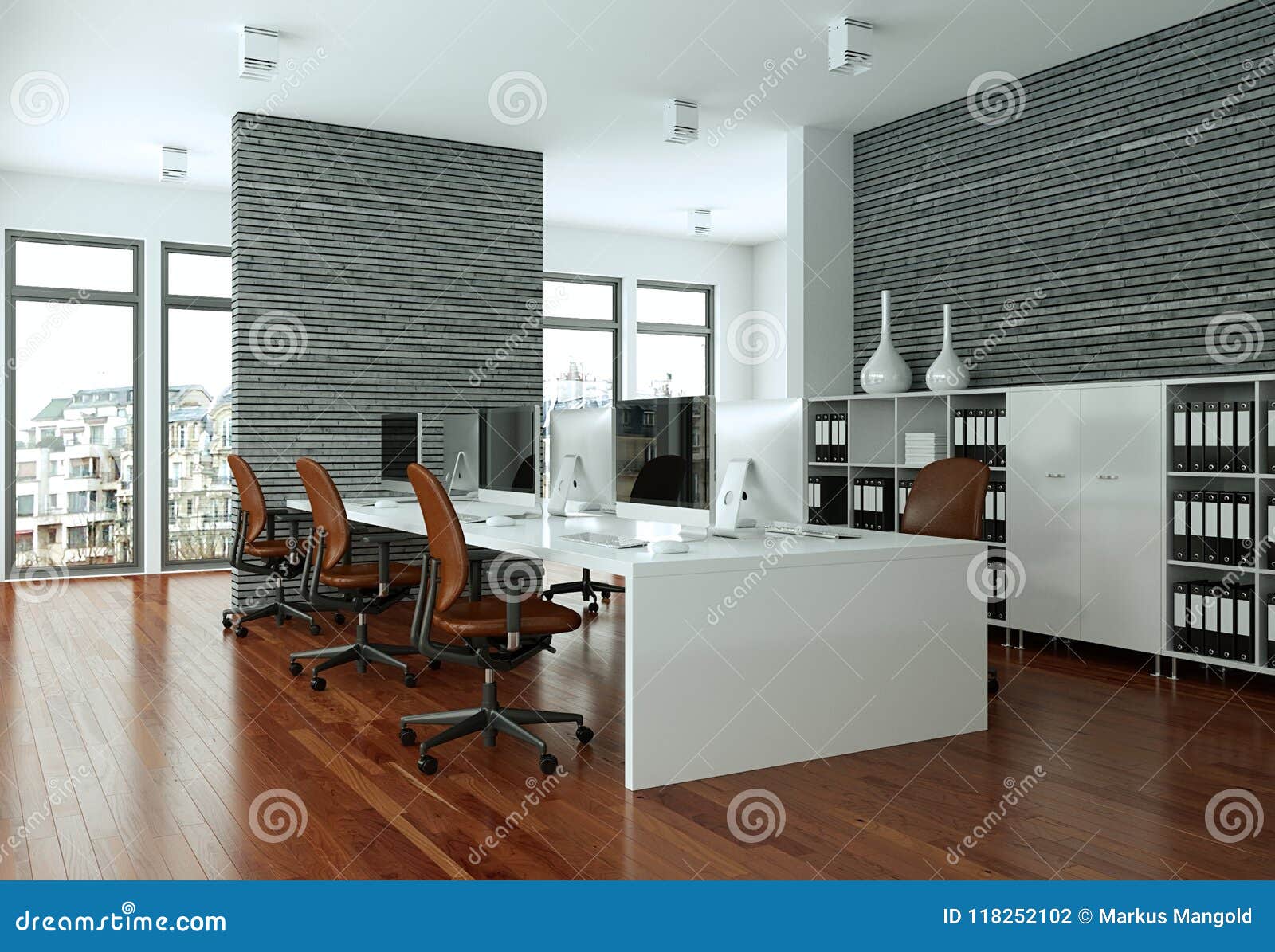 Modern Grey Office Interior Design 3d Rendering Stock Illustration ...