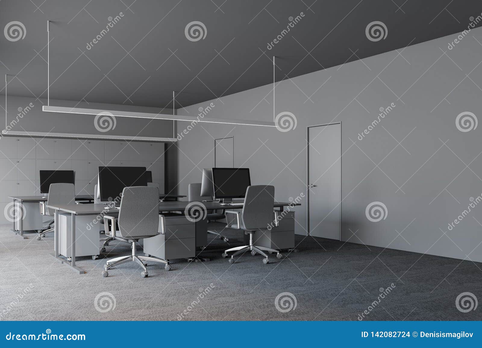 Modern Grey Office Interior with Work Space. Stock Illustration ...