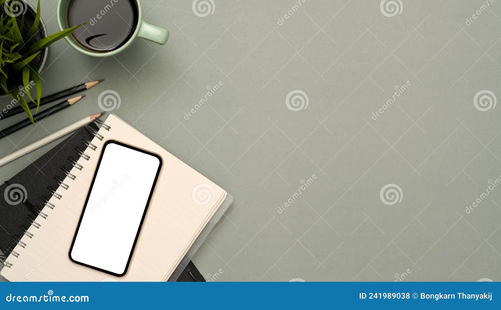 Modern Grey Workspace Background with Copy Space and Smartphone Mockup ...