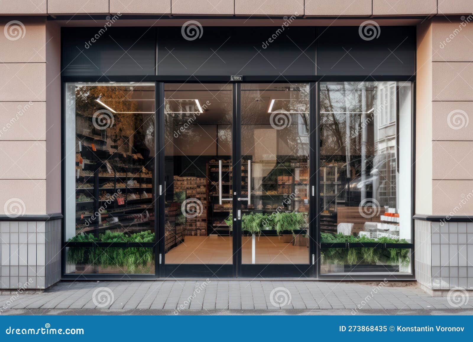 Modern Grocery Store Exterior Featuring Large Window Display and ...