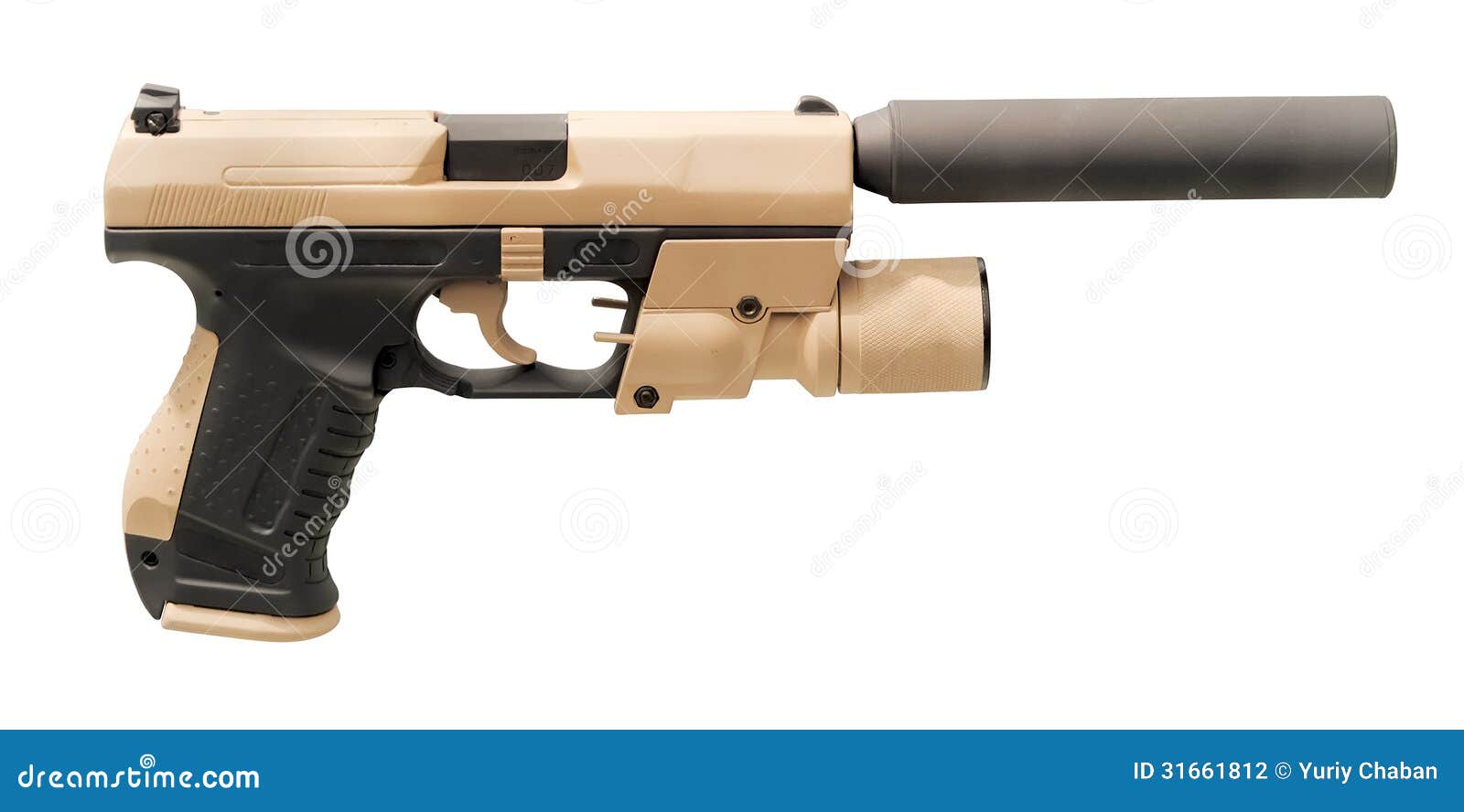 Modern gun with silencer stock photo. Image of danger - 31661812