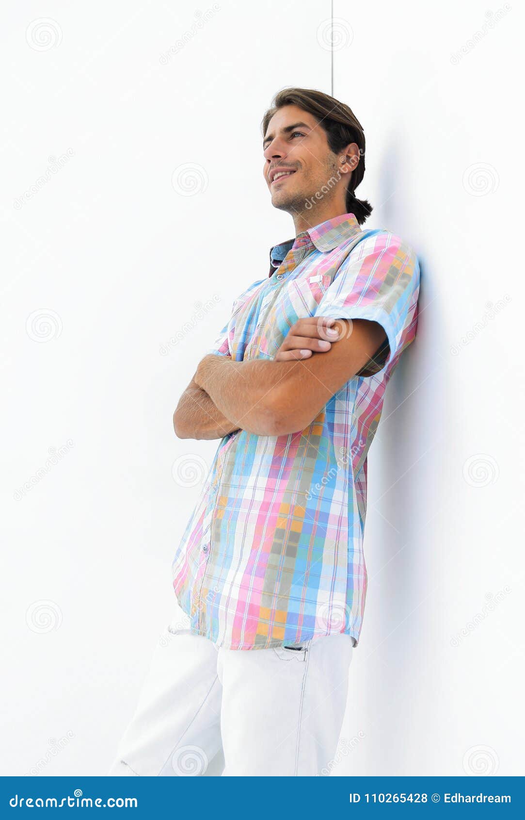 Modern Guy Leaning on Wall and Looking Forward. Stock Photo - Image of ...