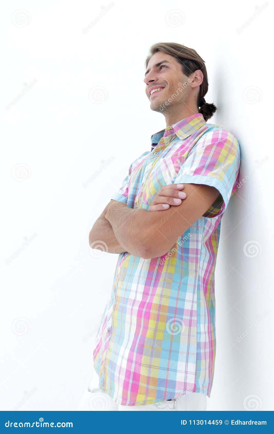 Modern Guy Leaning on Wall and Looking Forward. Stock Image - Image of ...