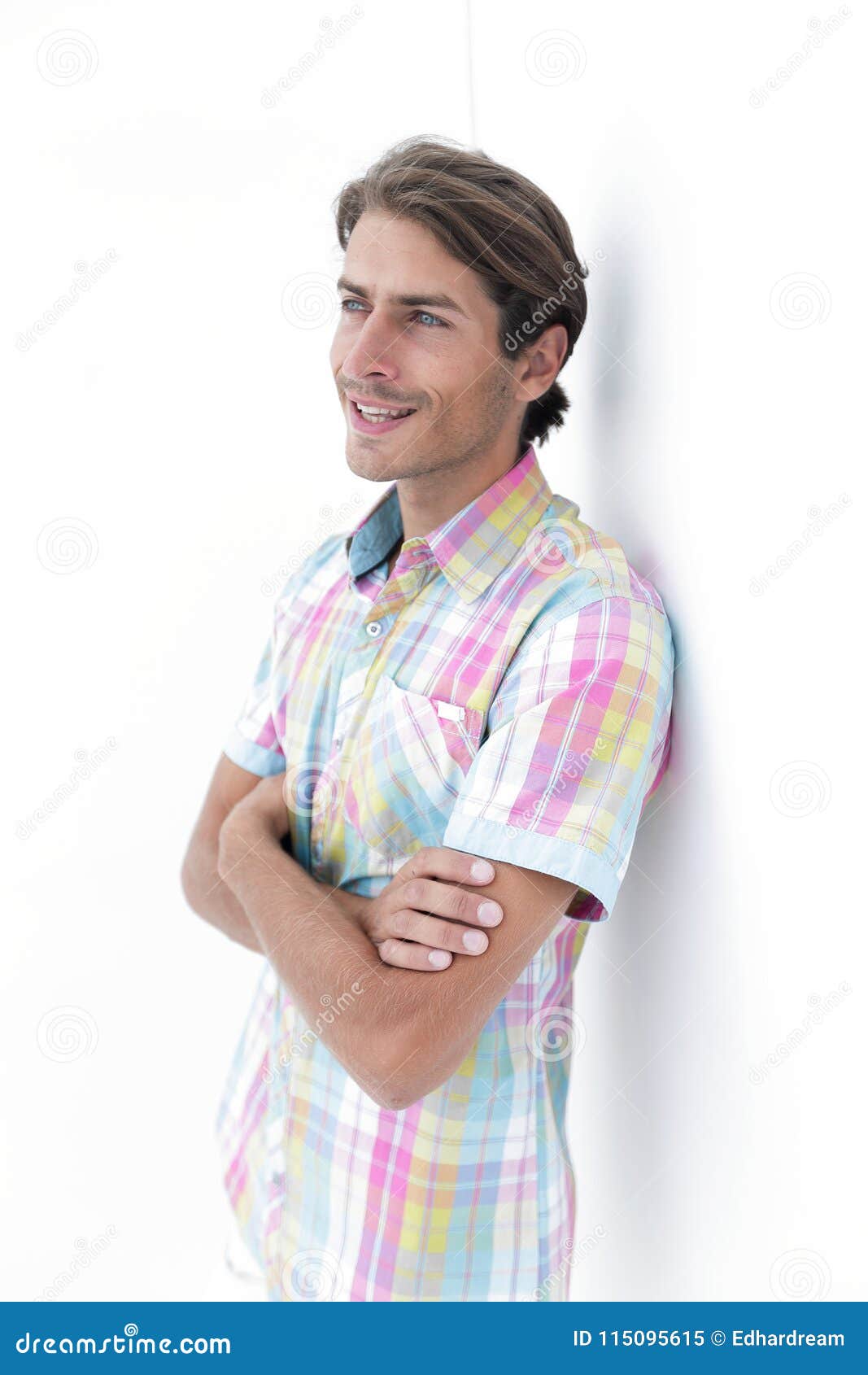 Modern Guy Leaning on Wall and Looking Forward. Stock Image - Image of ...