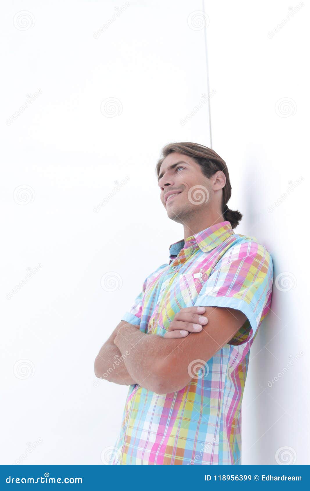 Modern Guy Leaning on Wall and Looking Forward. Stock Image - Image of ...