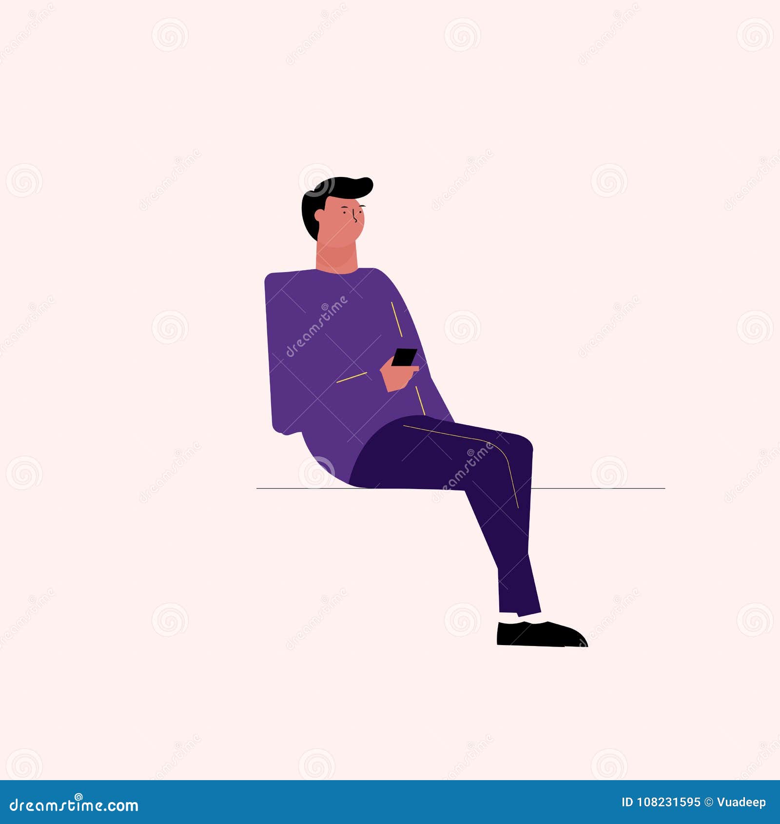 Modern Guy Sits Looking Away Stock Vector - Illustration of phone ...