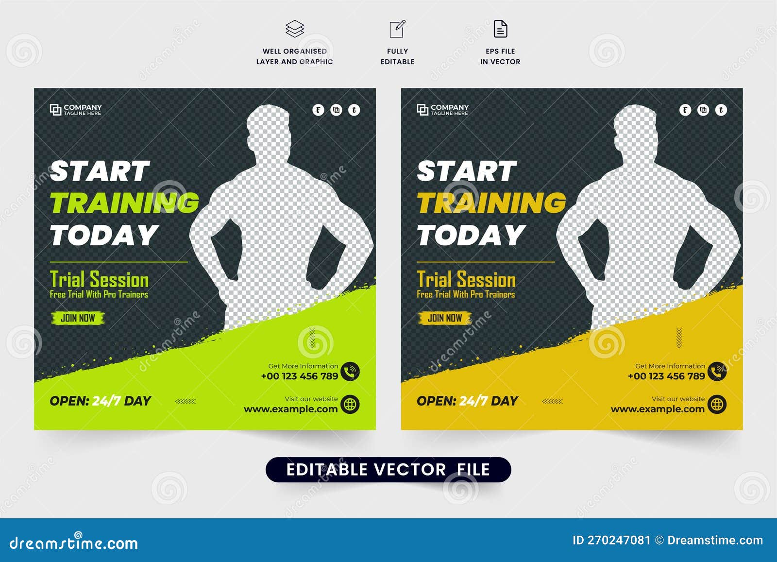 Modern Gym Business Promotional Poster Design With Photo Placeholders