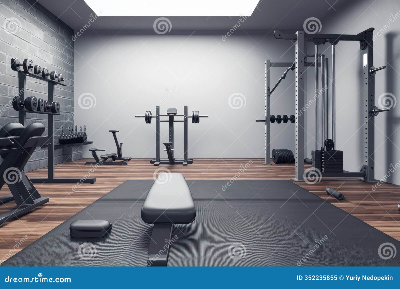Modern Gym Interior Design with Various Workout Equipment and Ample ...