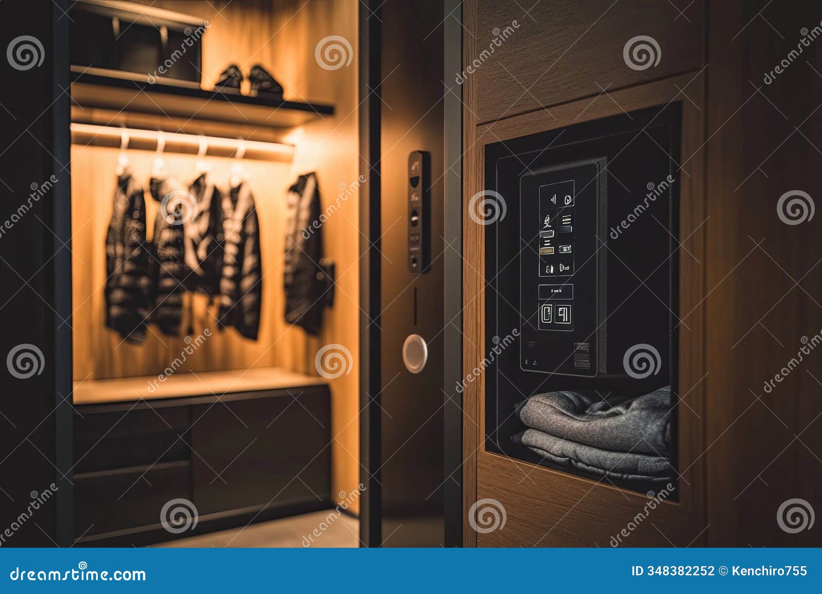 Modern Gym Locker Featuring Digital Lock and Organized Clothing Stock ...